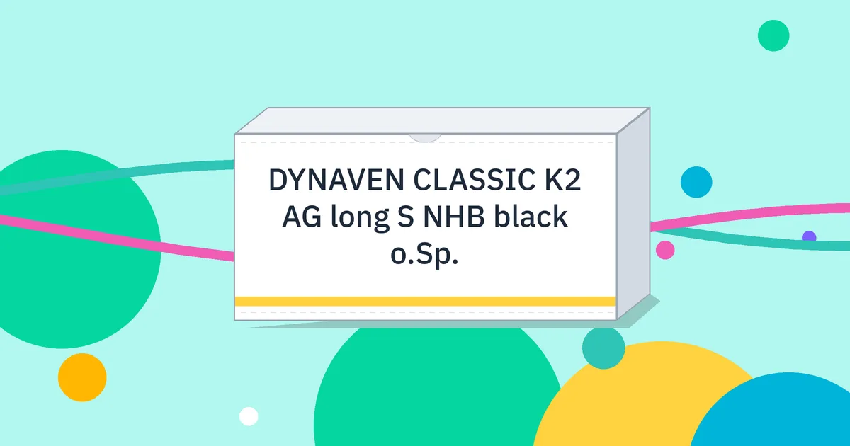 Symbolbild: Packung mit der Aufschrift DYNAVEN CLASSIC K2 AG long S NHB black o.Sp. (PZN 18418243) – Verfügbarkeit und Bezug in Apotheken in Frankfurt am Main