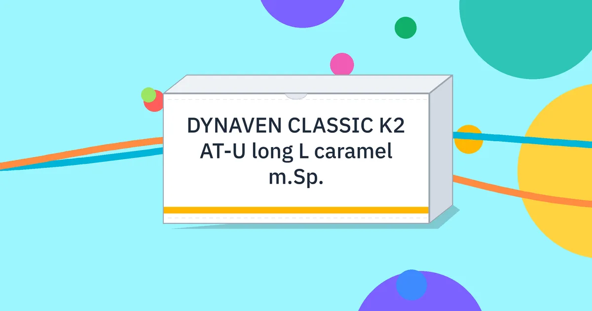 Symbolbild: Packung mit der Aufschrift DYNAVEN CLASSIC K2 AT-U long L caramel m.Sp. (PZN 18419969) – Verfügbarkeit und Bezug in Apotheken in Frankfurt am Main