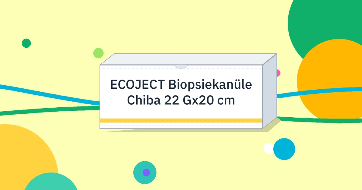 Symbolbild: Packung mit der Aufschrift ECOJECT Biopsiekanüle Chiba 22 Gx20 cm (PZN 06125375) – Verfügbarkeit und Bezug in Apotheken in Frankfurt am Main