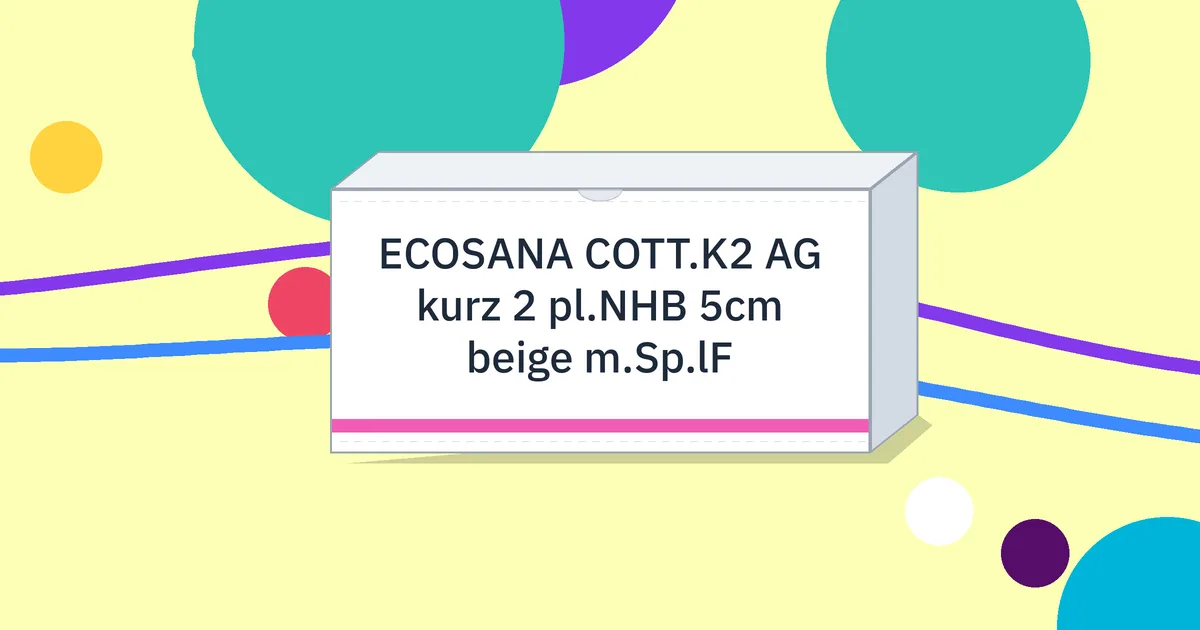 Symbolbild: Packung mit der Aufschrift ECOSANA COTT.K2 AG kurz 2 pl.NHB 5cm beige m.Sp.lF (PZN 16949108) – Verfügbarkeit und Bezug in Apotheken in Frankfurt am Main