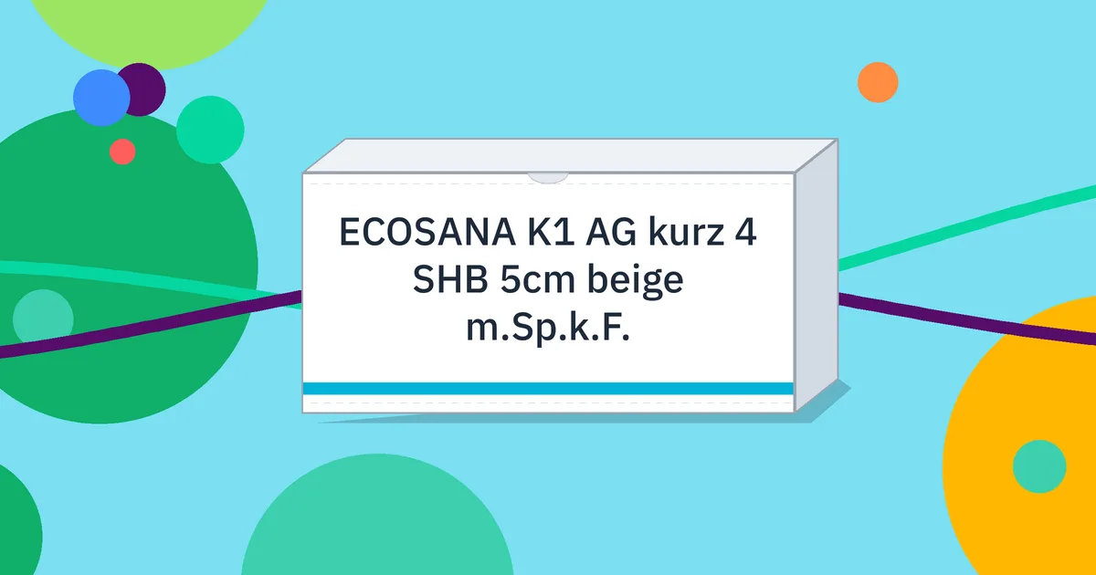Symbolbild: Packung mit der Aufschrift ECOSANA K1 AG kurz 4 SHB 5cm beige m.Sp.k.F. (PZN 04728307) – Verfügbarkeit und Bezug in Apotheken in Frankfurt am Main