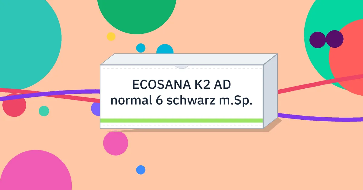 Symbolbild: Packung mit der Aufschrift ECOSANA K2 AD normal 6 schwarz m.Sp. (PZN 01355544) – Verfügbarkeit und Bezug in Apotheken in Frankfurt am Main