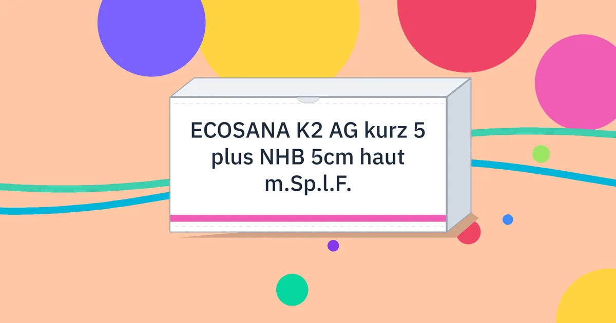 Symbolbild: Packung mit der Aufschrift ECOSANA K2 AG kurz 5 plus NHB 5cm haut m.Sp.l.F. (PZN 10955496) – Verfügbarkeit und Bezug in Apotheken in Frankfurt am Main