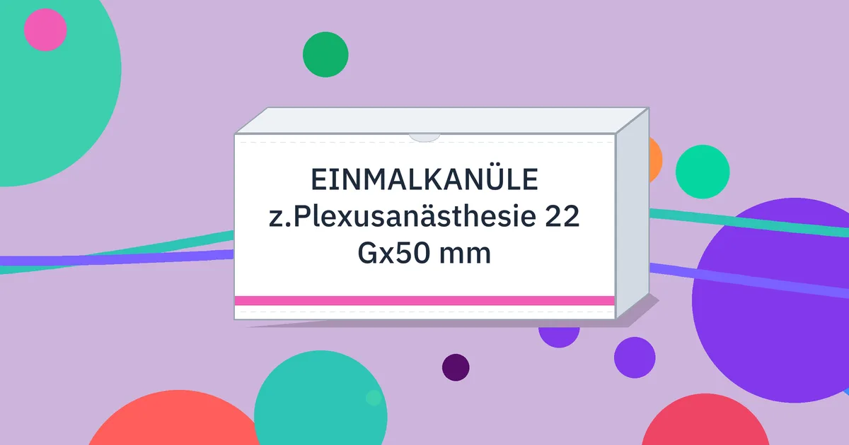 Symbolbild: Packung mit der Aufschrift EINMALKANÜLE z.Plexusanästhesie 22 Gx50 mm (PZN 15618131) – Verfügbarkeit und Bezug in Apotheken in Frankfurt am Main