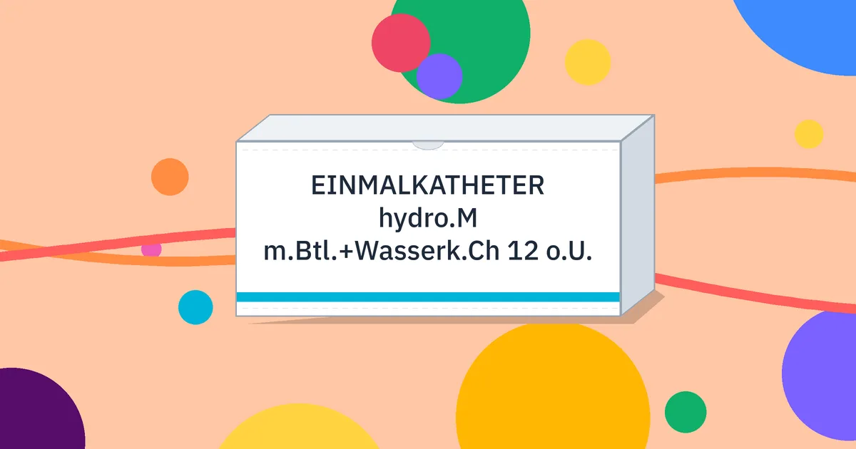 Symbolbild: Packung mit der Aufschrift EINMALKATHETER hydro.M m.Btl.+Wasserk.Ch 12 o.U. (PZN 06875366) – Verfügbarkeit und Bezug in Apotheken in Frankfurt am Main