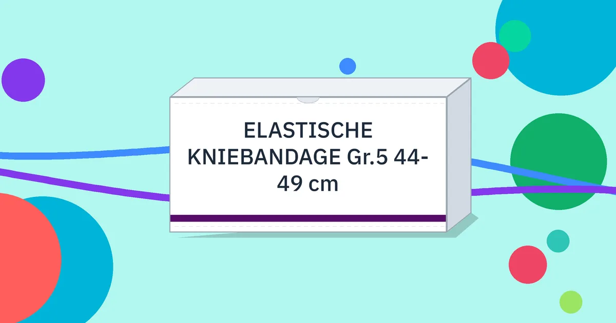 Symbolbild: Packung mit der Aufschrift ELASTISCHE KNIEBANDAGE Gr.5 44-49 cm (PZN 18115620) – Verfügbarkeit und Bezug in Apotheken in Frankfurt am Main