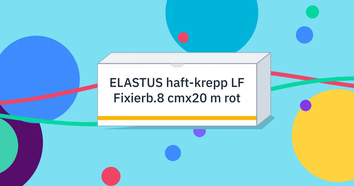 Symbolbild: Packung mit der Aufschrift ELASTUS haft-krepp LF Fixierb.8 cmx20 m rot (PZN 16678425) – Verfügbarkeit und Bezug in Apotheken in Frankfurt am Main