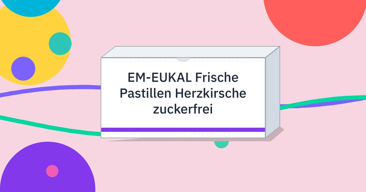 Symbolbild: Packung mit der Aufschrift EM-EUKAL Frische Pastillen Herzkirsche zuckerfrei (PZN 06440243) – Verfügbarkeit und Bezug in Apotheken in Frankfurt am Main