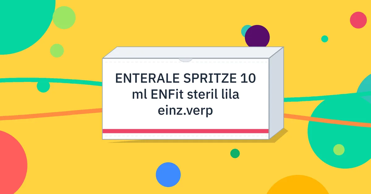 Symbolbild: Packung mit der Aufschrift ENTERALE SPRITZE 10 ml ENFit steril lila einz.verp (PZN 20078748) – Verfügbarkeit und Bezug in Apotheken in Frankfurt am Main