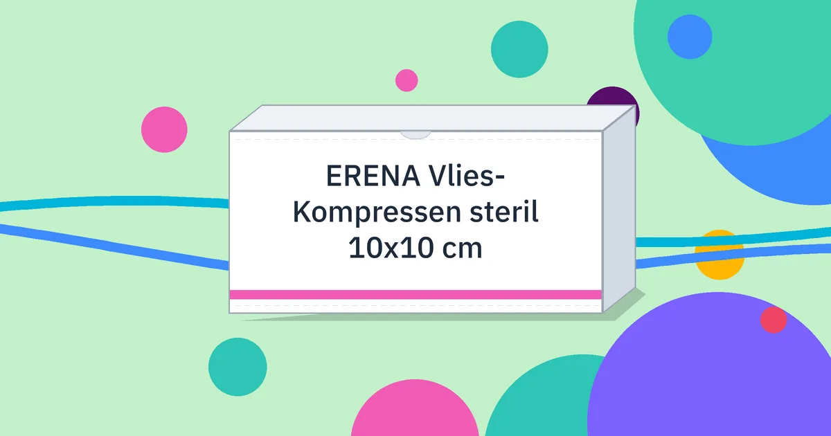 Symbolbild: Packung mit der Aufschrift ERENA Vlies-Kompressen steril 10x10 cm (PZN 08891286) – Verfügbarkeit und Bezug in Apotheken in Frankfurt am Main