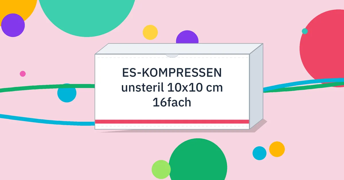 Symbolbild: Packung mit der Aufschrift ES-KOMPRESSEN unsteril 10x10 cm 16fach (PZN 00475298) – Verfügbarkeit und Bezug in Apotheken in Frankfurt am Main