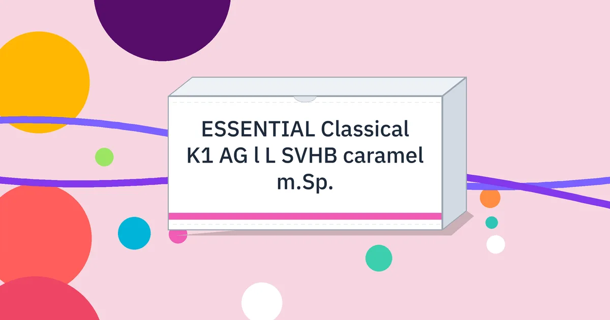 Symbolbild: Packung mit der Aufschrift ESSENTIAL Classical K1 AG l L SVHB caramel m.Sp. (PZN 18420688) – Verfügbarkeit und Bezug in Apotheken in Frankfurt am Main