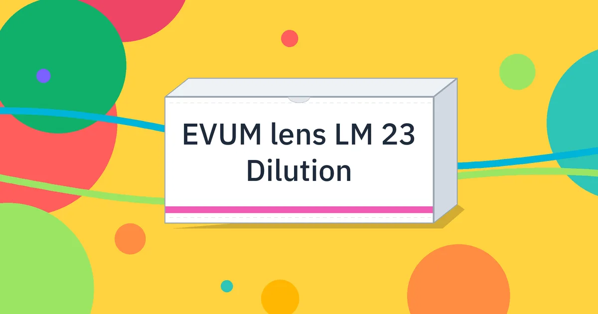 Symbolbild: Packung mit der Aufschrift EVUM lens LM 23 Dilution (PZN 13485223) – Verfügbarkeit und Bezug in Apotheken in Frankfurt am Main