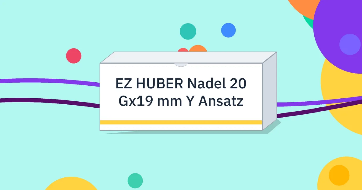 Symbolbild: Packung mit der Aufschrift EZ HUBER Nadel 20 Gx19 mm Y Ansatz (PZN 09042603) – Verfügbarkeit und Bezug in Apotheken in Frankfurt am Main