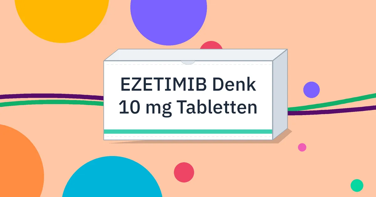 Symbolbild: Packung mit der Aufschrift EZETIMIB Denk 10 mg Tabletten (PZN 13836013) – Verfügbarkeit und Bezug in Apotheken in Frankfurt am Main