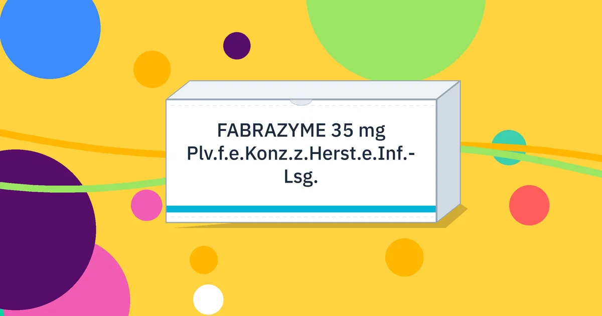 Symbolbild: Packung mit der Aufschrift FABRAZYME 35 mg Plv.f.e.Konz.z.Herst.e.Inf.-Lsg. (PZN 17312488) – Verfügbarkeit und Bezug in Apotheken in Frankfurt am Main