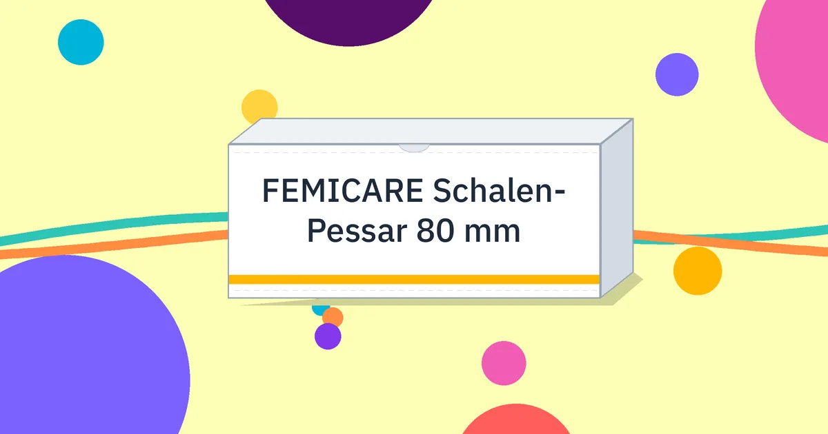 Symbolbild: Packung mit der Aufschrift FEMICARE Schalen-Pessar 80 mm (PZN 19336323) – Verfügbarkeit und Bezug in Apotheken in Frankfurt am Main