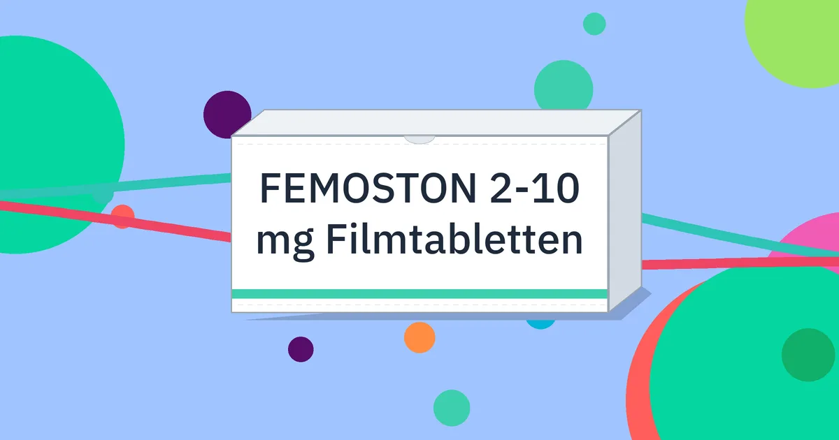 Symbolbild: Packung mit der Aufschrift FEMOSTON 2-10 mg Filmtabletten (PZN 03913439) – Verfügbarkeit und Bezug in Apotheken in Frankfurt am Main