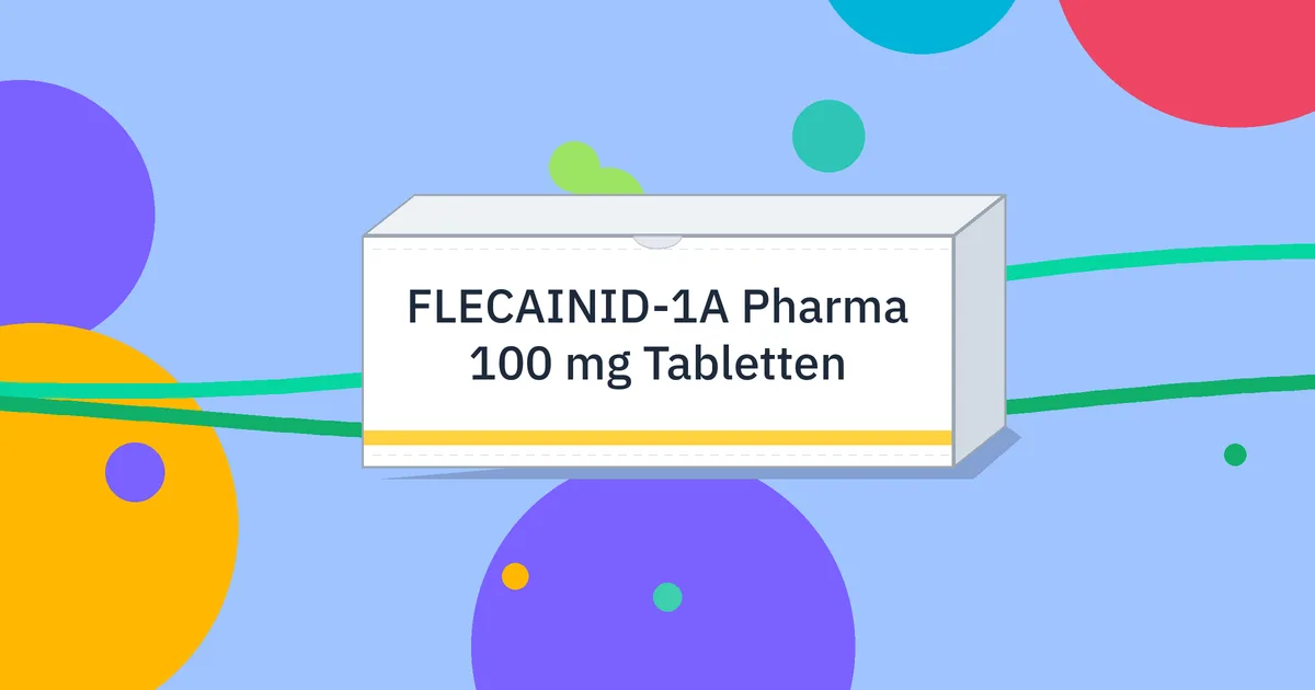 Symbolbild: Packung mit der Aufschrift FLECAINID-1A Pharma 100 mg Tabletten (PZN 01891573) – Verfügbarkeit und Bezug in Apotheken in Frankfurt am Main