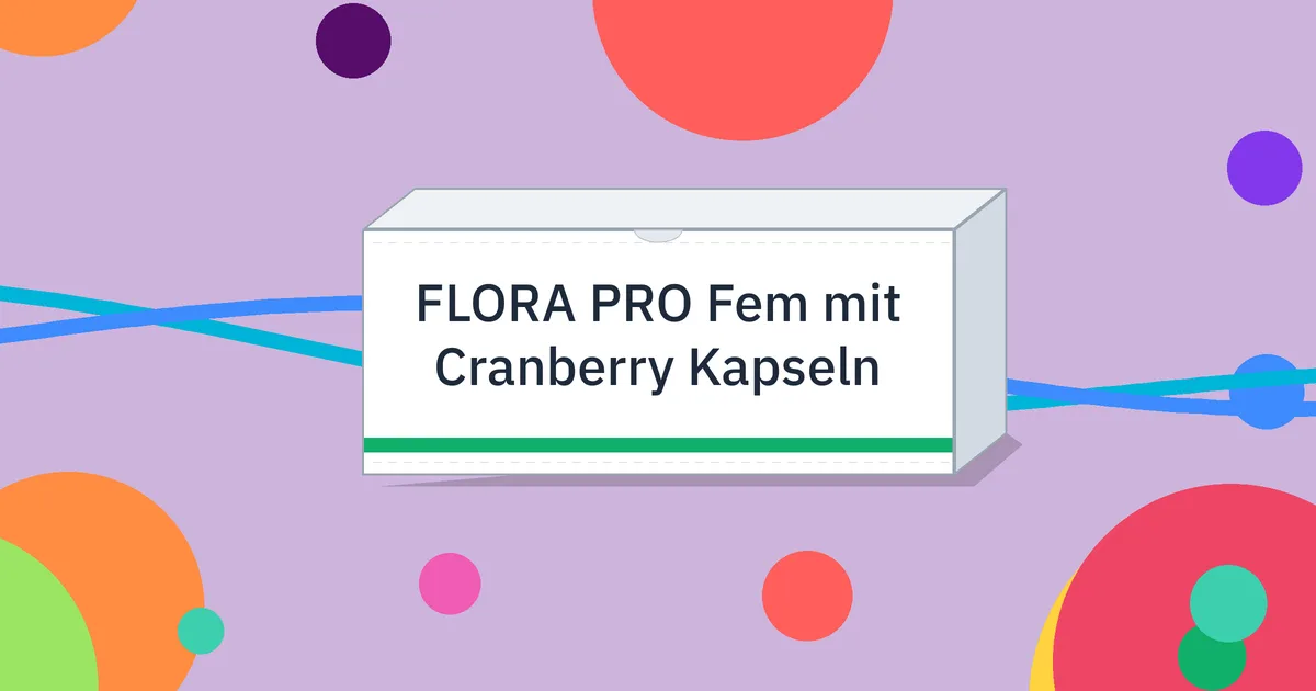 Symbolbild: Packung mit der Aufschrift FLORA PRO Fem mit Cranberry Kapseln (PZN 18129869) – Verfügbarkeit und Bezug in Apotheken in Frankfurt am Main