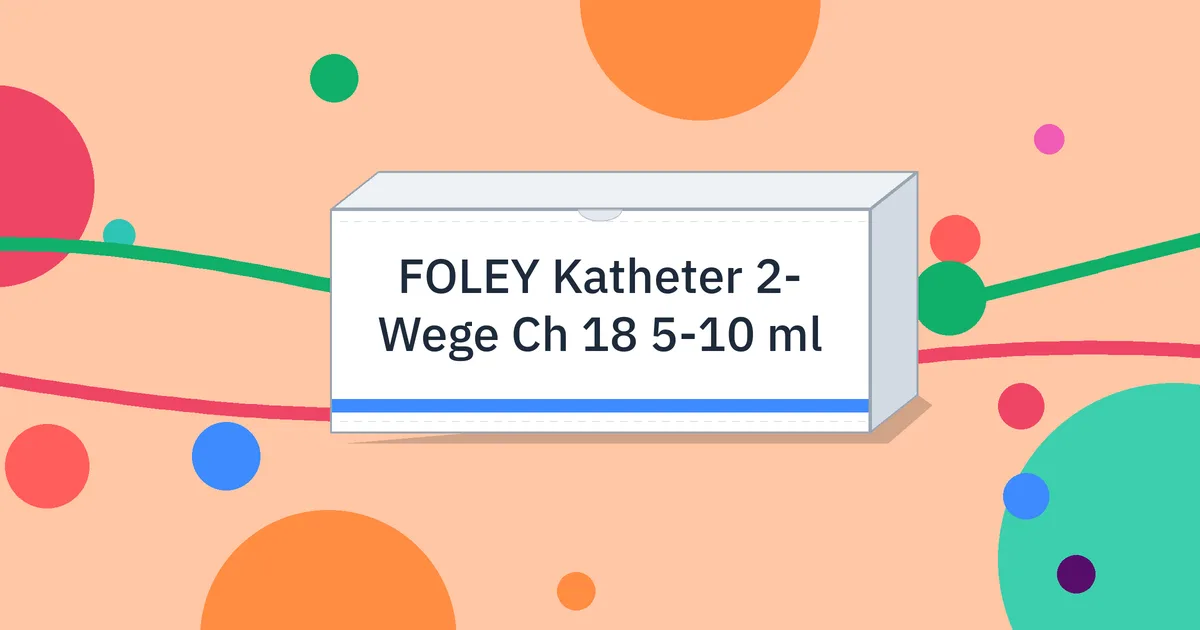 Symbolbild: Packung mit der Aufschrift FOLEY Katheter 2-Wege Ch 18 5-10 ml (PZN 04365856) – Verfügbarkeit und Bezug in Apotheken in Frankfurt am Main
