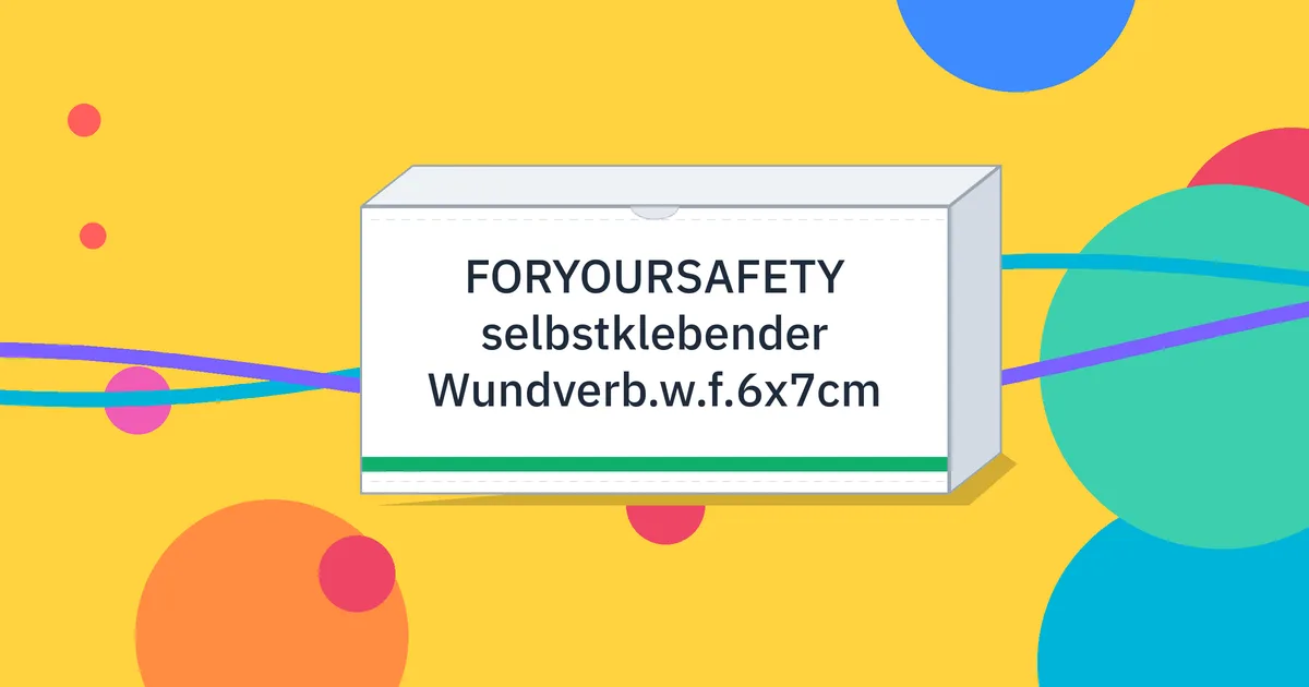 Symbolbild: Packung mit der Aufschrift FORYOURSAFETY selbstklebender Wundverb.w.f.6x7cm (PZN 19211662) – Verfügbarkeit und Bezug in Apotheken in Frankfurt am Main