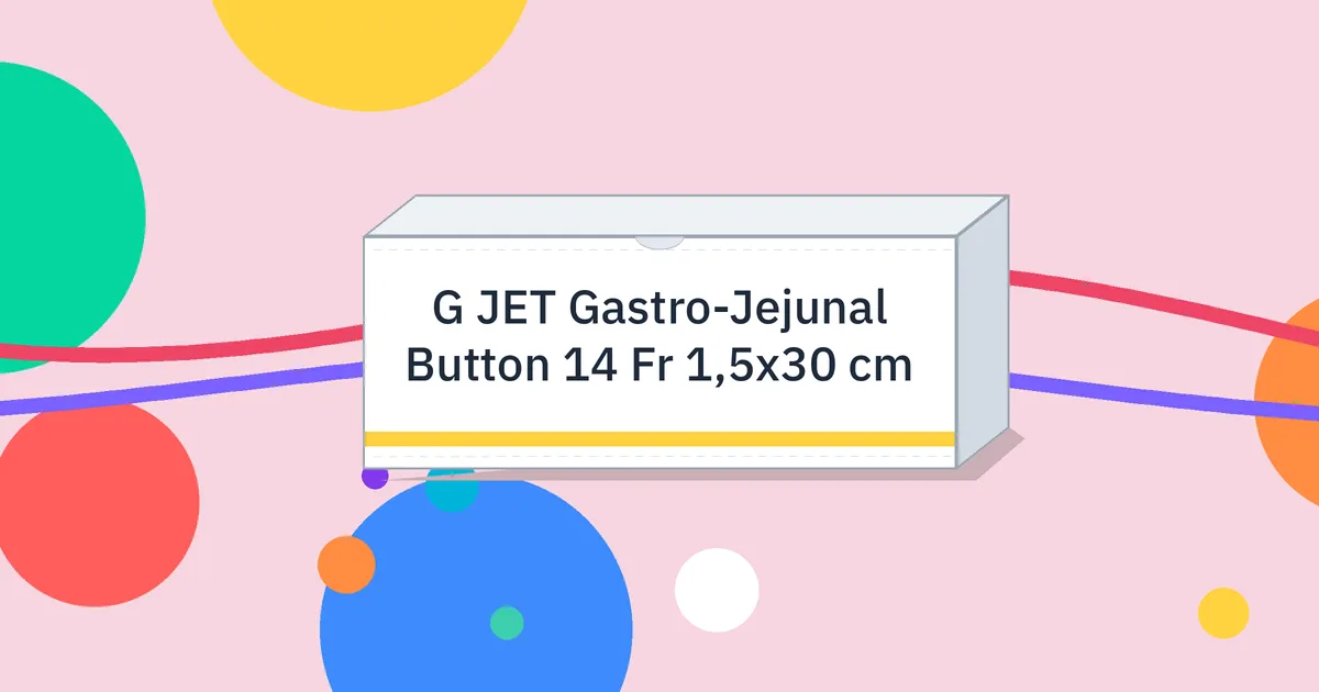 Symbolbild: Packung mit der Aufschrift G JET Gastro-Jejunal Button 14 Fr 1,5x30 cm (PZN 14342690) – Verfügbarkeit und Bezug in Apotheken in Frankfurt am Main