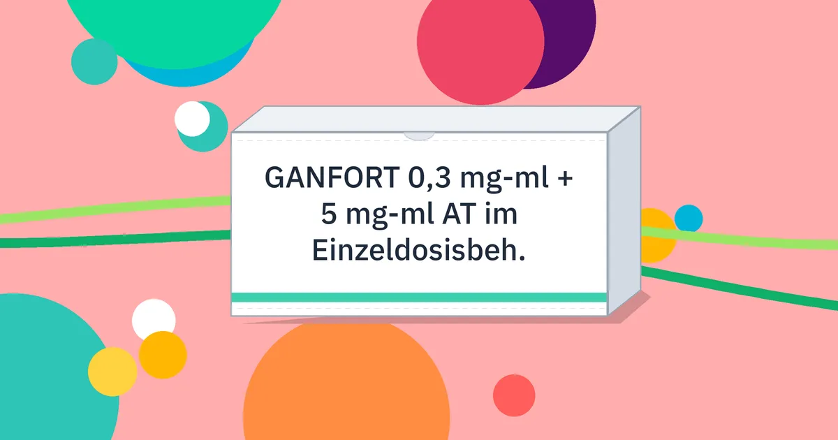 Symbolbild: Packung mit der Aufschrift GANFORT 0,3 mg-ml + 5 mg-ml AT im Einzeldosisbeh. (PZN 13828195) – Verfügbarkeit und Bezug in Apotheken in Frankfurt am Main