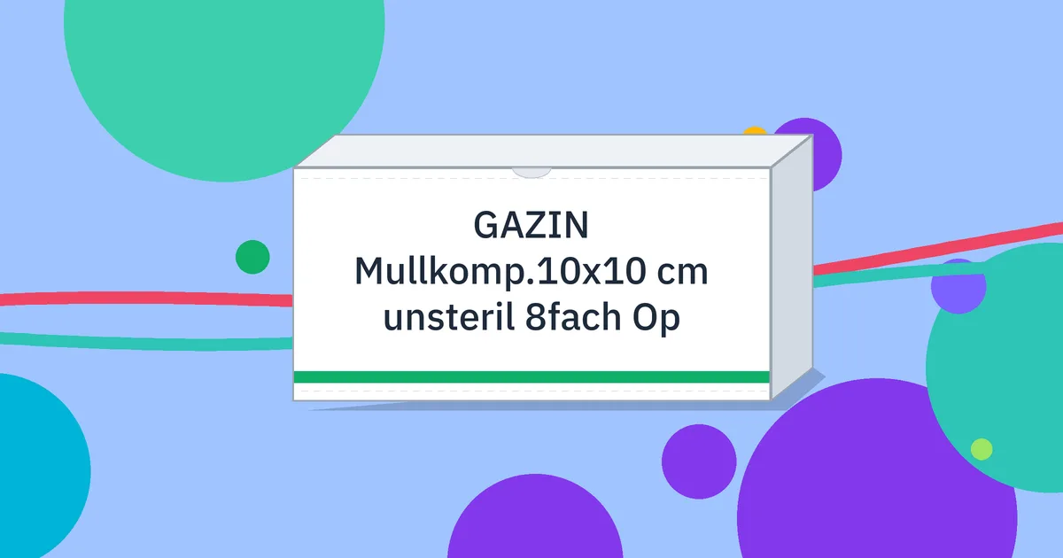 Symbolbild: Packung mit der Aufschrift GAZIN Mullkomp.10x10 cm unsteril 8fach Op (PZN 17851570) – Verfügbarkeit und Bezug in Apotheken in Frankfurt am Main