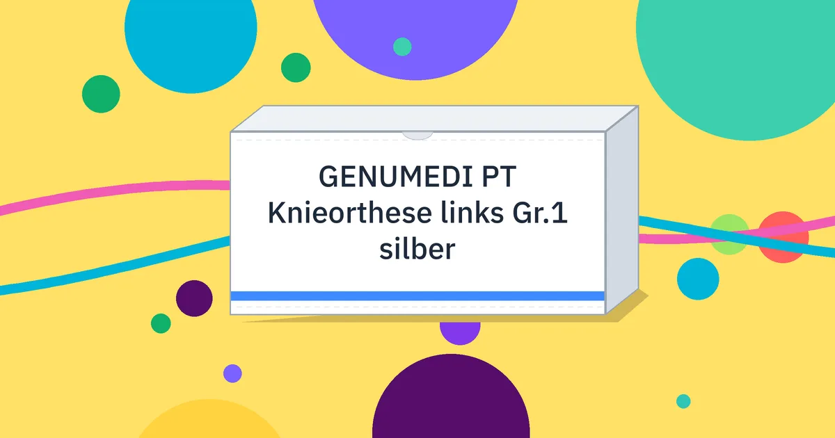 Symbolbild: Packung mit der Aufschrift GENUMEDI PT Knieorthese links Gr.1 silber (PZN 03648724) – Verfügbarkeit und Bezug in Apotheken in Frankfurt am Main