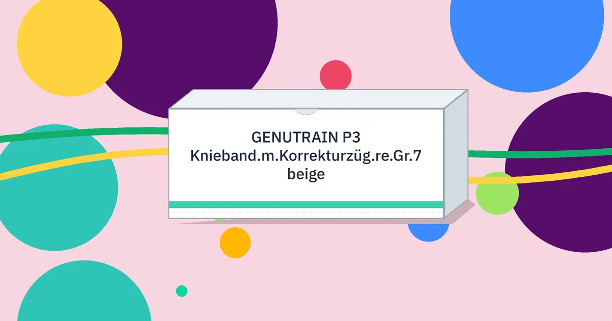 Symbolbild: Packung mit der Aufschrift GENUTRAIN P3 Knieband.m.Korrekturzüg.re.Gr.7 beige (PZN 20186372) – Verfügbarkeit und Bezug in Apotheken in Frankfurt am Main