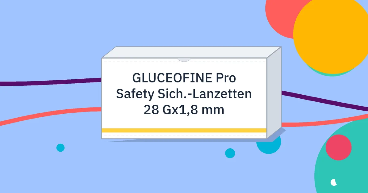 Symbolbild: Packung mit der Aufschrift GLUCEOFINE Pro Safety Sich.-Lanzetten 28 Gx1,8 mm (PZN 20864180) – Verfügbarkeit und Bezug in Apotheken in Frankfurt am Main