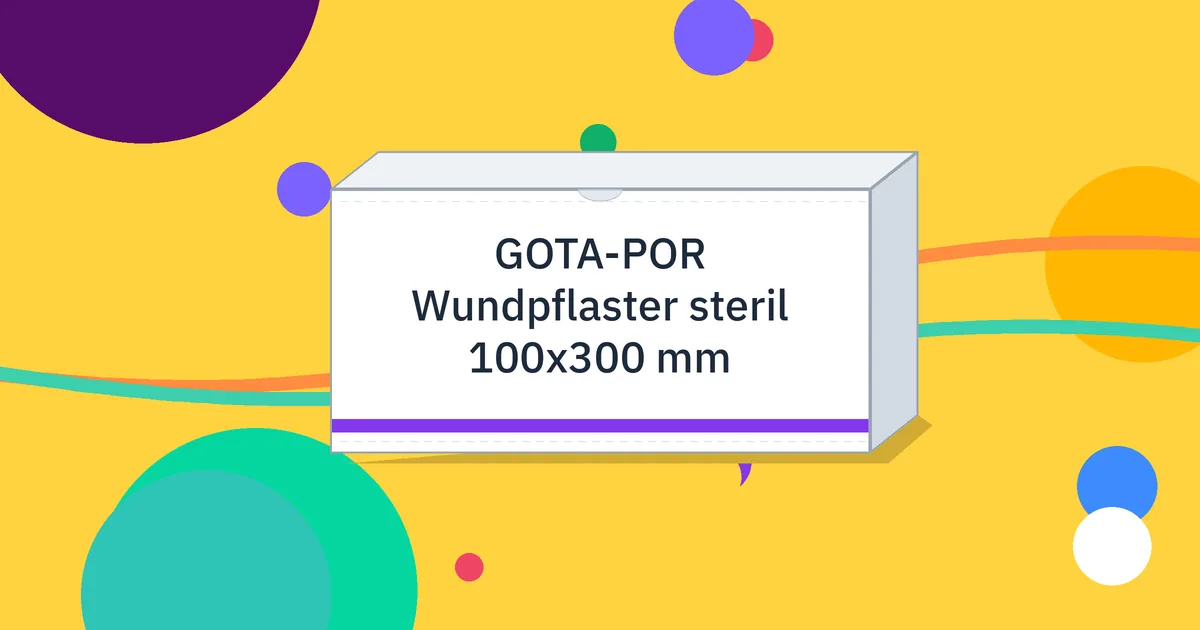 Symbolbild: Packung mit der Aufschrift GOTA-POR Wundpflaster steril 100x300 mm (PZN 04473706) – Verfügbarkeit und Bezug in Apotheken in Frankfurt am Main