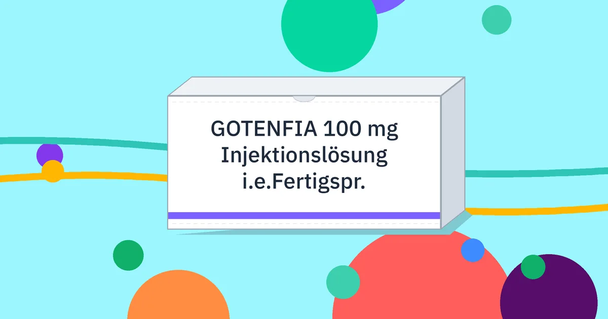 Symbolbild: Packung mit der Aufschrift GOTENFIA 100 mg Injektionslösung i.e.Fertigspr. (PZN 20013499) – Verfügbarkeit und Bezug in Apotheken in Frankfurt am Main