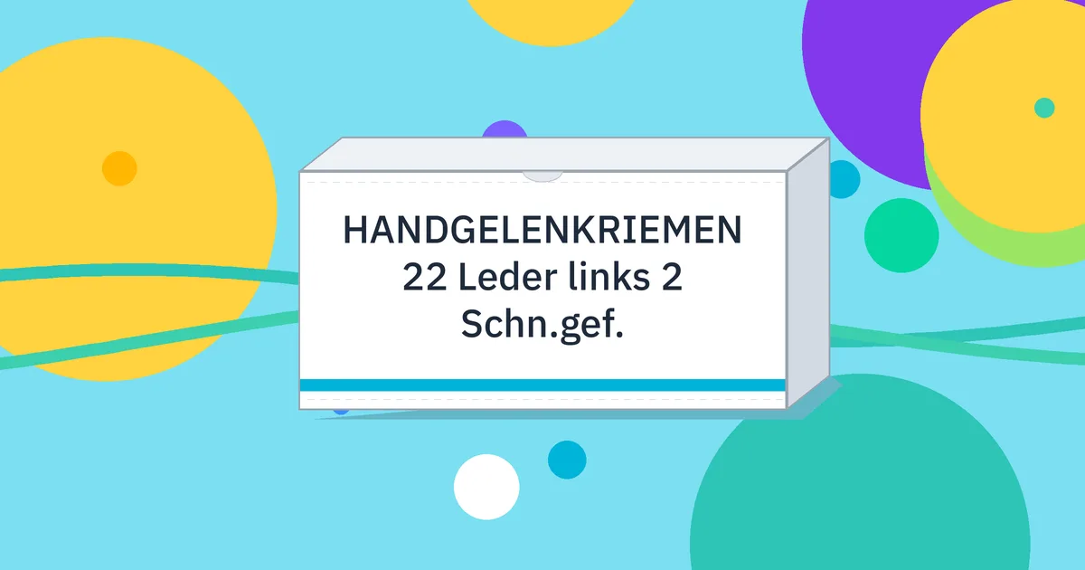 Symbolbild: Packung mit der Aufschrift HANDGELENKRIEMEN 22 Leder links 2 Schn.gef. (PZN 03230427) – Verfügbarkeit und Bezug in Apotheken in Frankfurt am Main