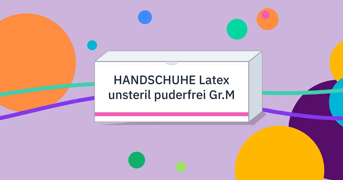 Symbolbild: Packung mit der Aufschrift HANDSCHUHE Latex unsteril puderfrei Gr.M (PZN 16815796) – Verfügbarkeit und Bezug in Apotheken in Frankfurt am Main