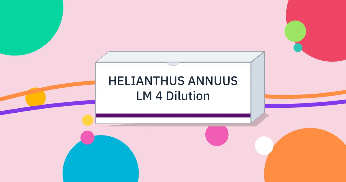 Symbolbild: Packung mit der Aufschrift HELIANTHUS ANNUUS LM 4 Dilution (PZN 12885699) – Verfügbarkeit und Bezug in Apotheken in Frankfurt am Main