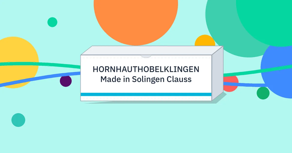 Symbolbild: Packung mit der Aufschrift HORNHAUTHOBELKLINGEN Made in Solingen Clauss (PZN 16880003) – Verfügbarkeit und Bezug in Apotheken in Frankfurt am Main