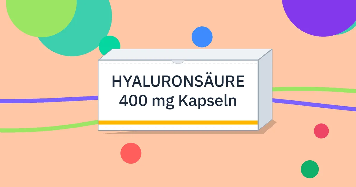 Symbolbild: Packung mit der Aufschrift HYALURONSÄURE 400 mg Kapseln (PZN 19553316) – Verfügbarkeit und Bezug in Apotheken in Frankfurt am Main