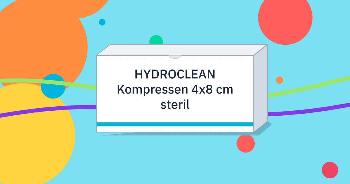 Symbolbild: Packung mit der Aufschrift HYDROCLEAN Kompressen 4x8 cm steril (PZN 16123408) – Verfügbarkeit und Bezug in Apotheken in Frankfurt am Main