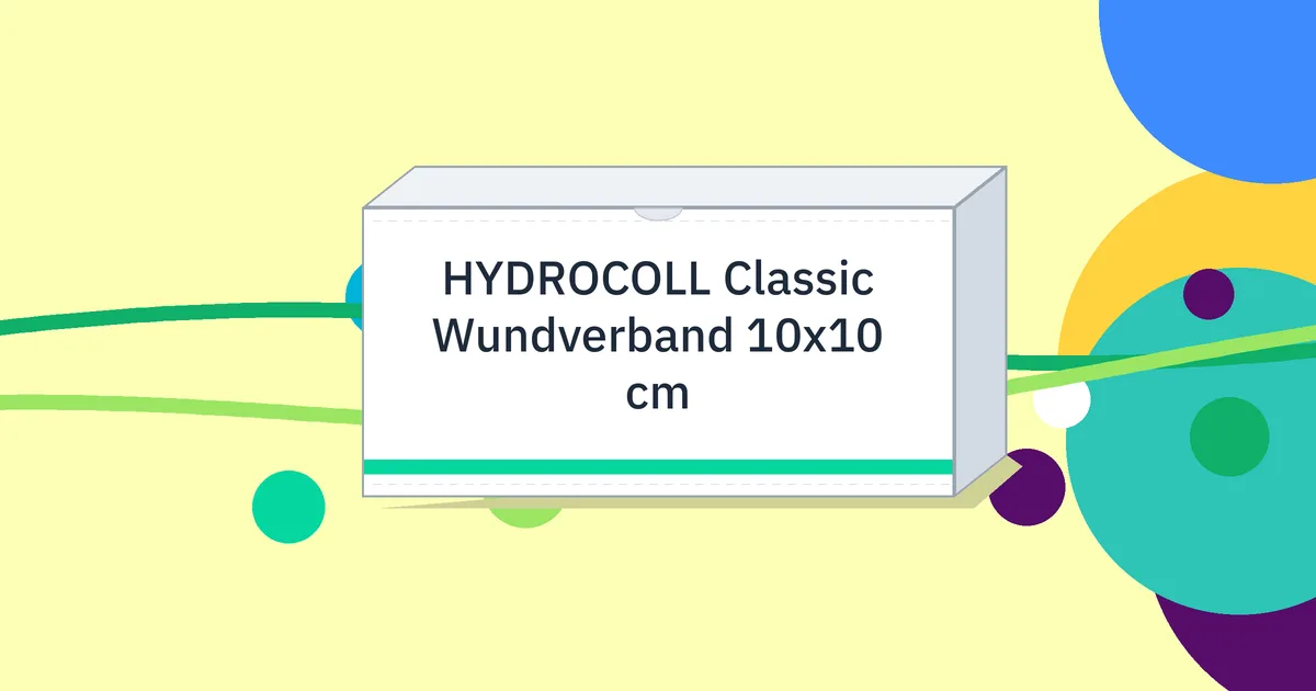 Symbolbild: Packung mit der Aufschrift HYDROCOLL Classic Wundverband 10x10 cm (PZN 19814260) – Verfügbarkeit und Bezug in Apotheken in Frankfurt am Main