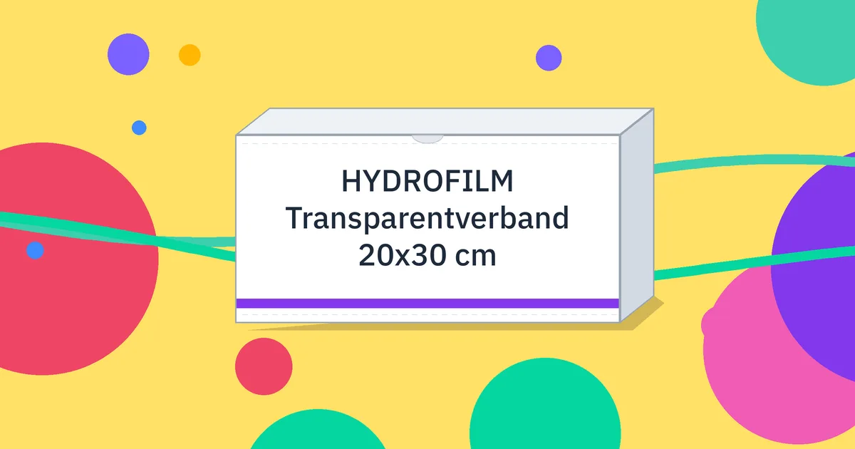 Symbolbild: Packung mit der Aufschrift HYDROFILM Transparentverband 20x30 cm (PZN 00821501) – Verfügbarkeit und Bezug in Apotheken in Frankfurt am Main
