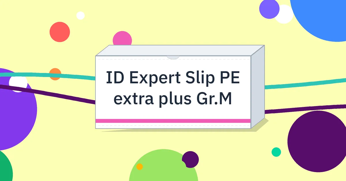 Symbolbild: Packung mit der Aufschrift ID Expert Slip PE extra plus Gr.M (PZN 13512598) – Verfügbarkeit und Bezug in Apotheken in Frankfurt am Main