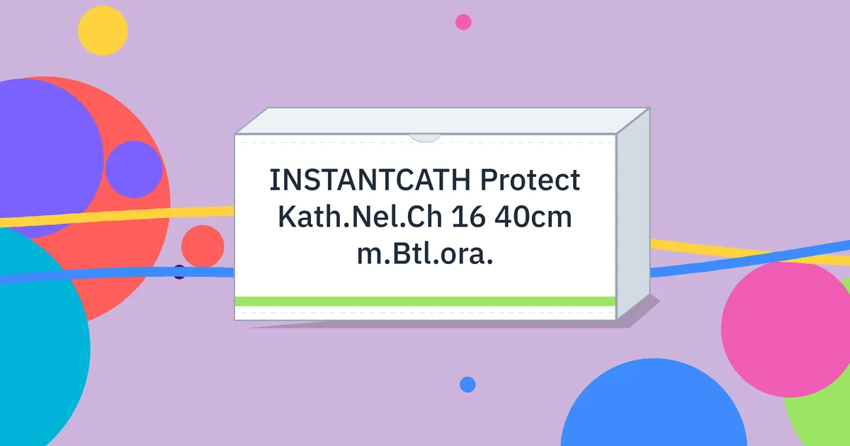Symbolbild: Packung mit der Aufschrift INSTANTCATH Protect Kath.Nel.Ch 16 40cm m.Btl.ora. (PZN 00648497) – Verfügbarkeit und Bezug in Apotheken in Frankfurt am Main