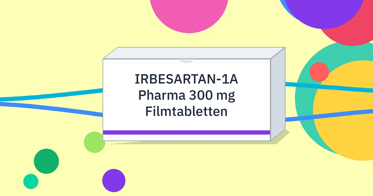 Symbolbild: Packung mit der Aufschrift IRBESARTAN-1A Pharma 300 mg Filmtabletten (PZN 09607241) – Verfügbarkeit und Bezug in Apotheken in Frankfurt am Main
