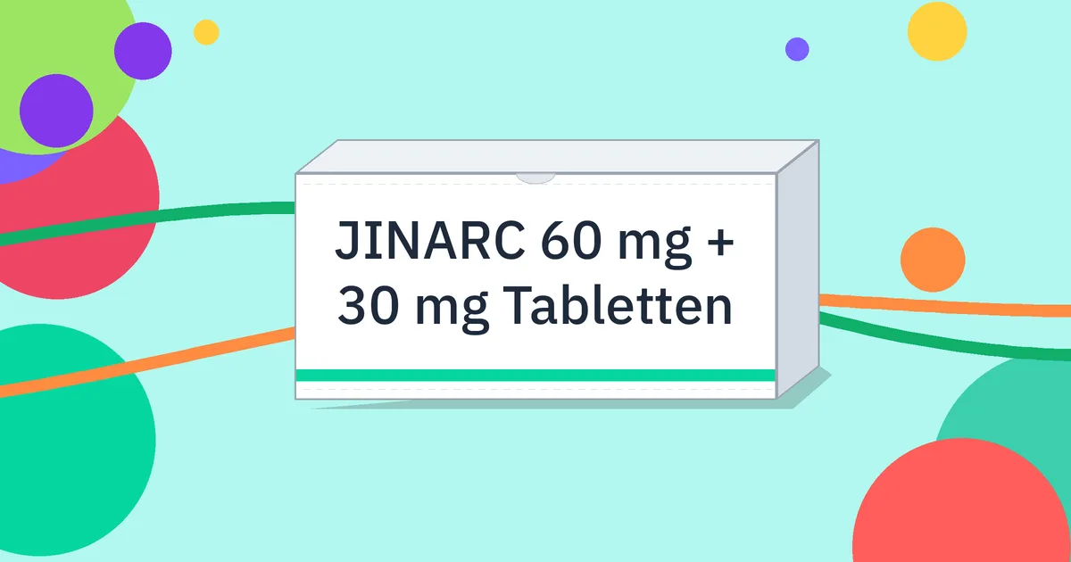 Symbolbild: Packung mit der Aufschrift JINARC 60 mg + 30 mg Tabletten (PZN 18651703) – Verfügbarkeit und Bezug in Apotheken in Frankfurt am Main