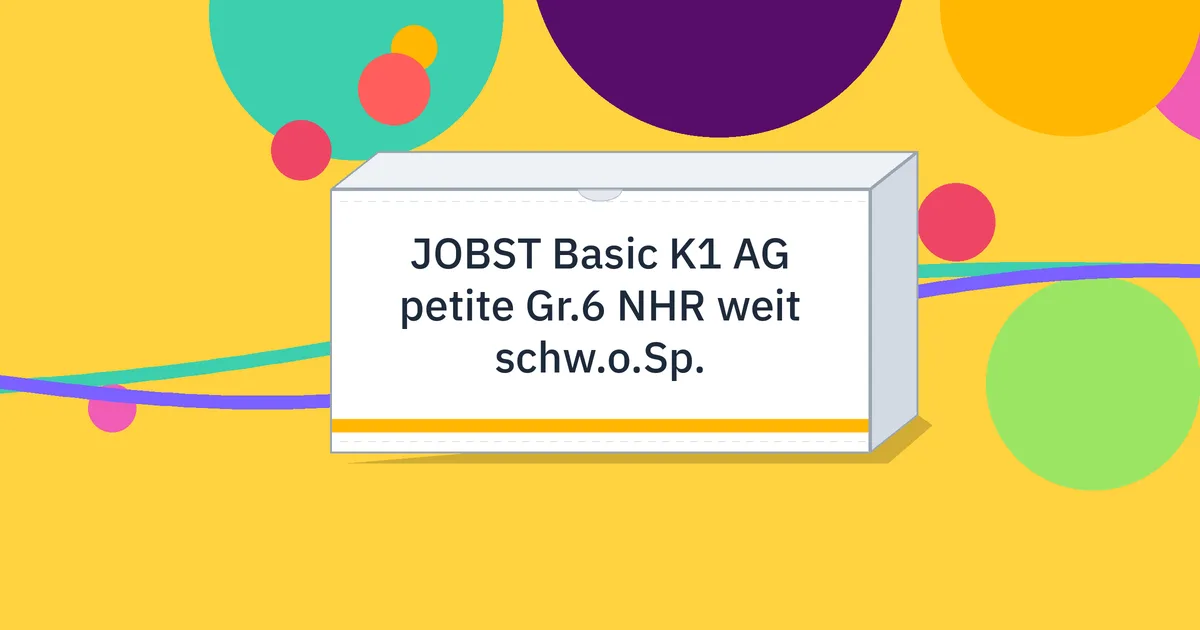 Symbolbild: Packung mit der Aufschrift JOBST Basic K1 AG petite Gr.6 NHR weit schw.o.Sp. (PZN 15309683) – Verfügbarkeit und Bezug in Apotheken in Frankfurt am Main