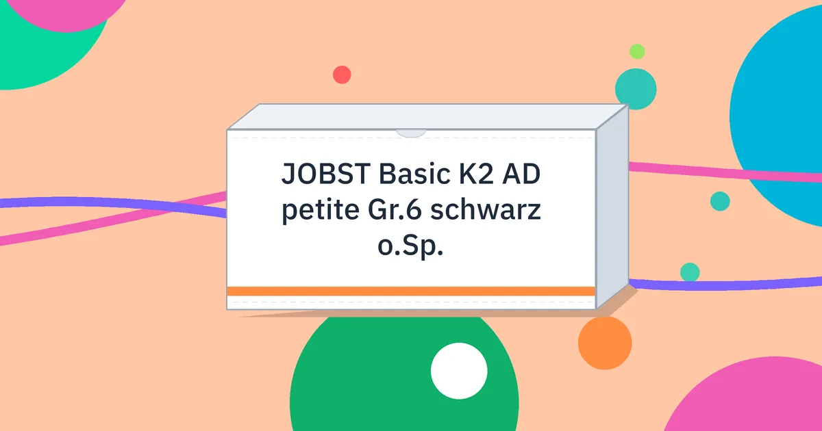 Symbolbild: Packung mit der Aufschrift JOBST Basic K2 AD petite Gr.6 schwarz o.Sp. (PZN 15311013) – Verfügbarkeit und Bezug in Apotheken in Frankfurt am Main