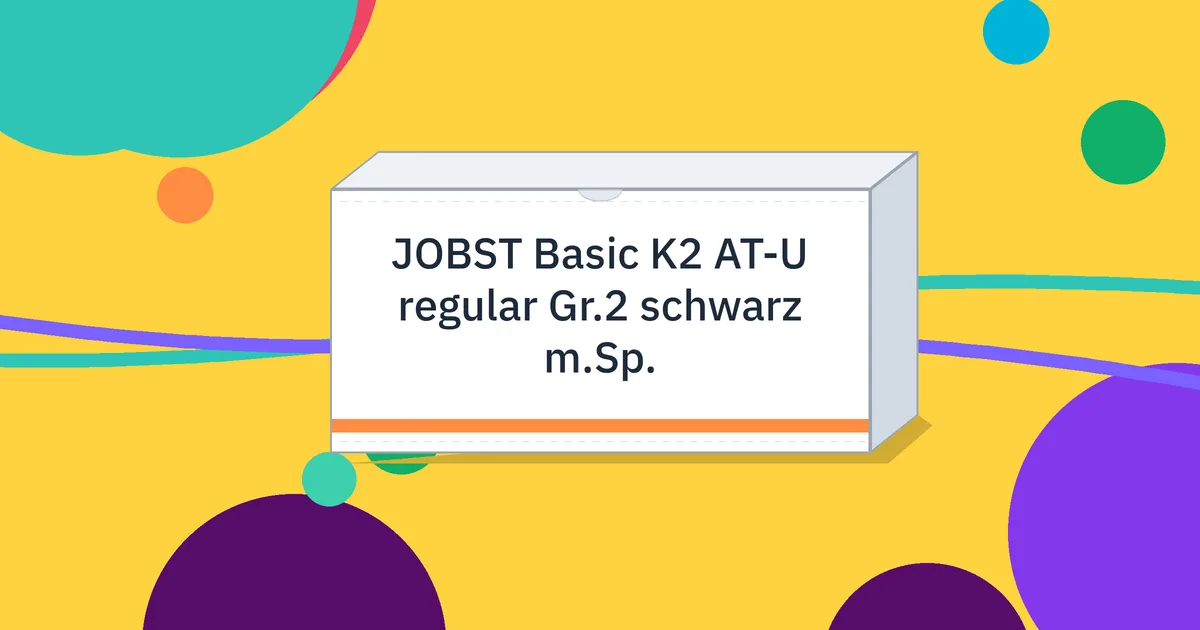Symbolbild: Packung mit der Aufschrift JOBST Basic K2 AT-U regular Gr.2 schwarz m.Sp. (PZN 15312283) – Verfügbarkeit und Bezug in Apotheken in Frankfurt am Main