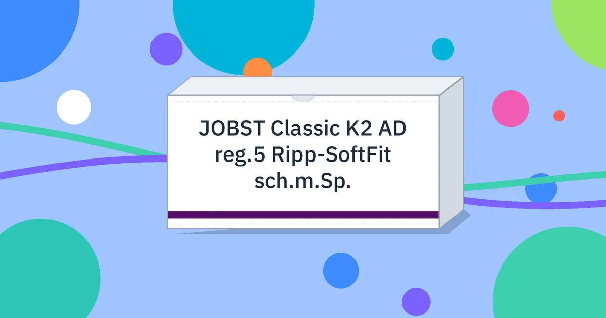Symbolbild: Packung mit der Aufschrift JOBST Classic K2 AD reg.5 Ripp-SoftFit sch.m.Sp. (PZN 14222336) – Verfügbarkeit und Bezug in Apotheken in Frankfurt am Main